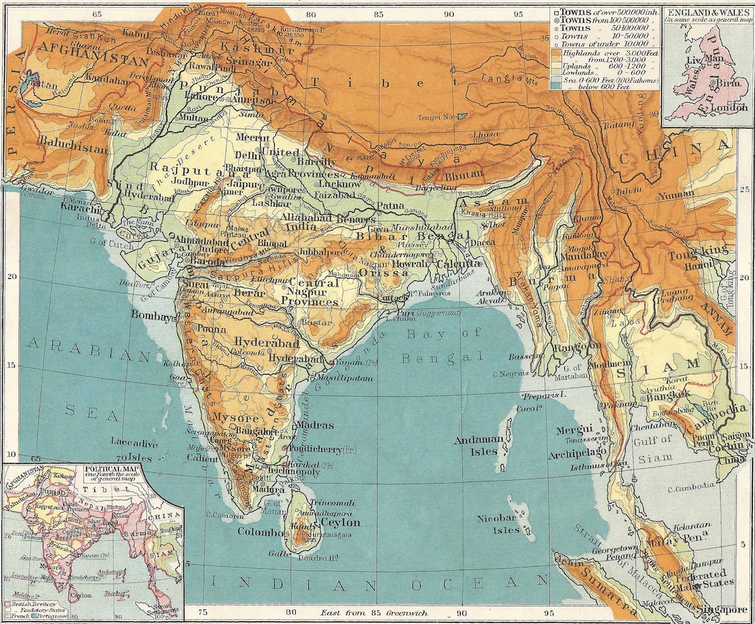 Indian Empire 1920s Political Map Antique Home Decor Antique Vintage ...