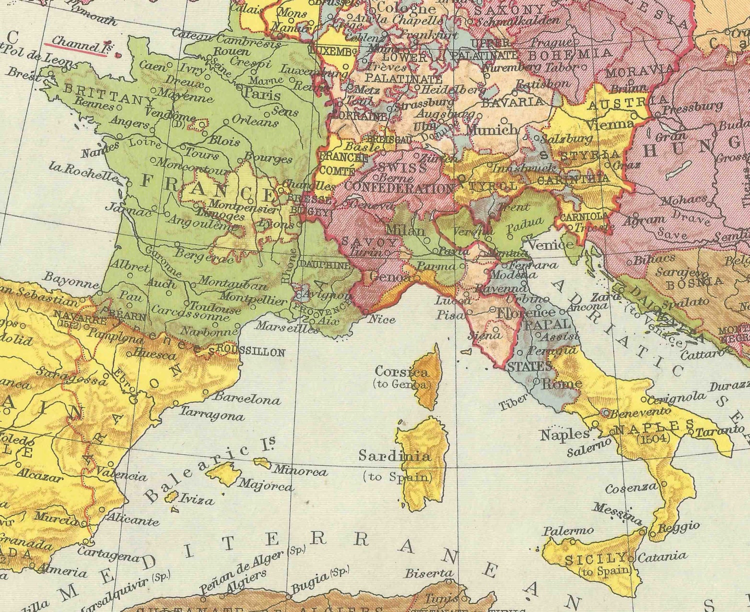 Europe in 1519 Political Frontiers Europe, Map Antique Home Decor ...