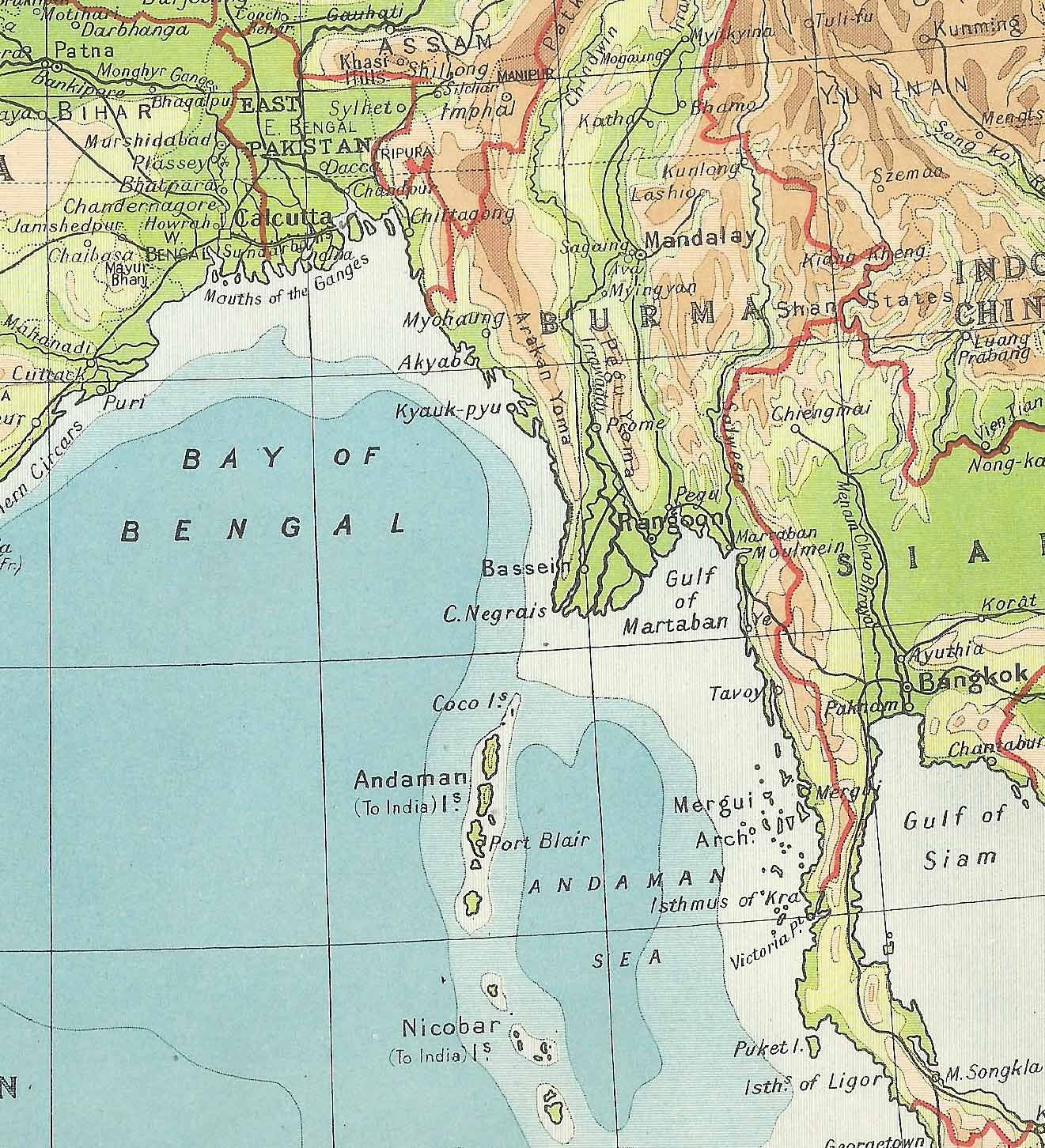 Regions of India 1950s Vintage Map of India, Pakistan, Burma Wall Maps ...