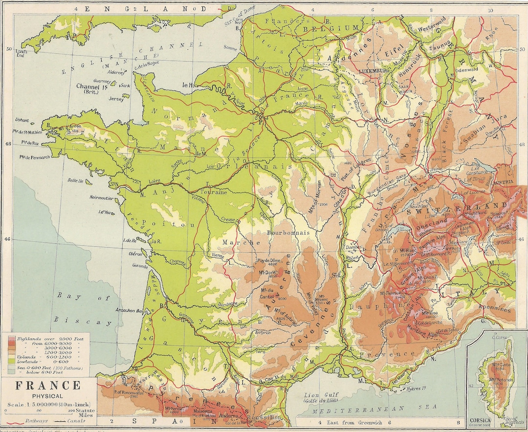 Map of France Antique 1910 Vintage Maps Europe Lithograph Prints Home ...