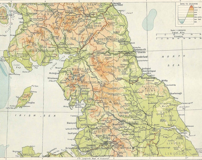 Northern England Map Travel Adventure Maps for Home Decor Vintage ...