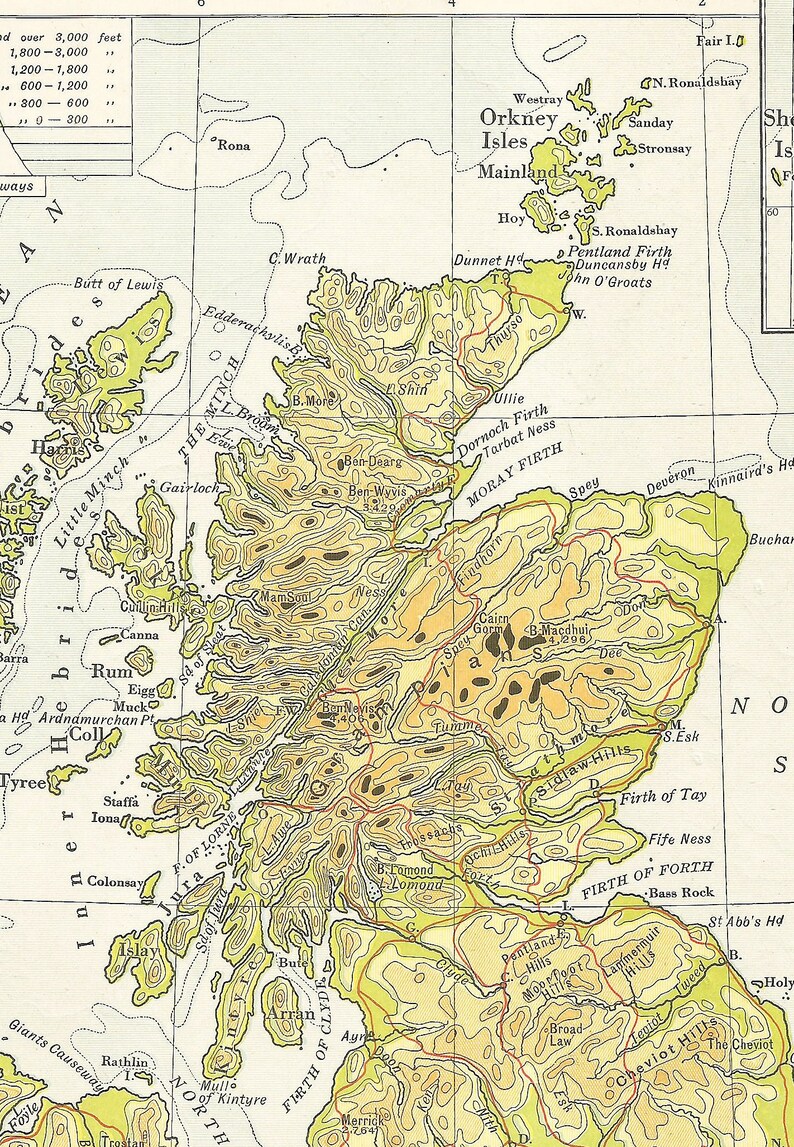 Physical Map of Scotland Travel Adventure Maps for Home Decor - Etsy