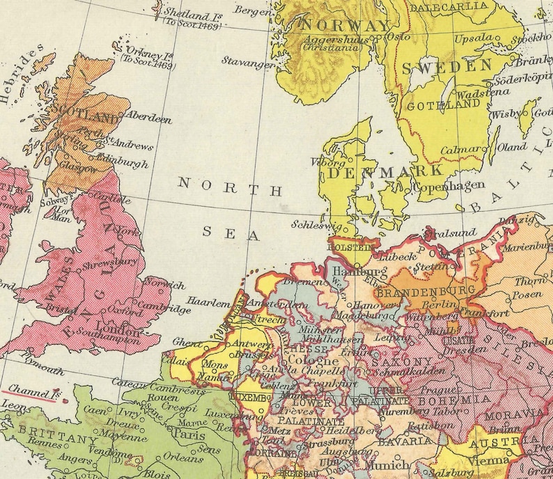 Europe in 1519 Political Frontiers Europe, Map Antique Home Decor ...