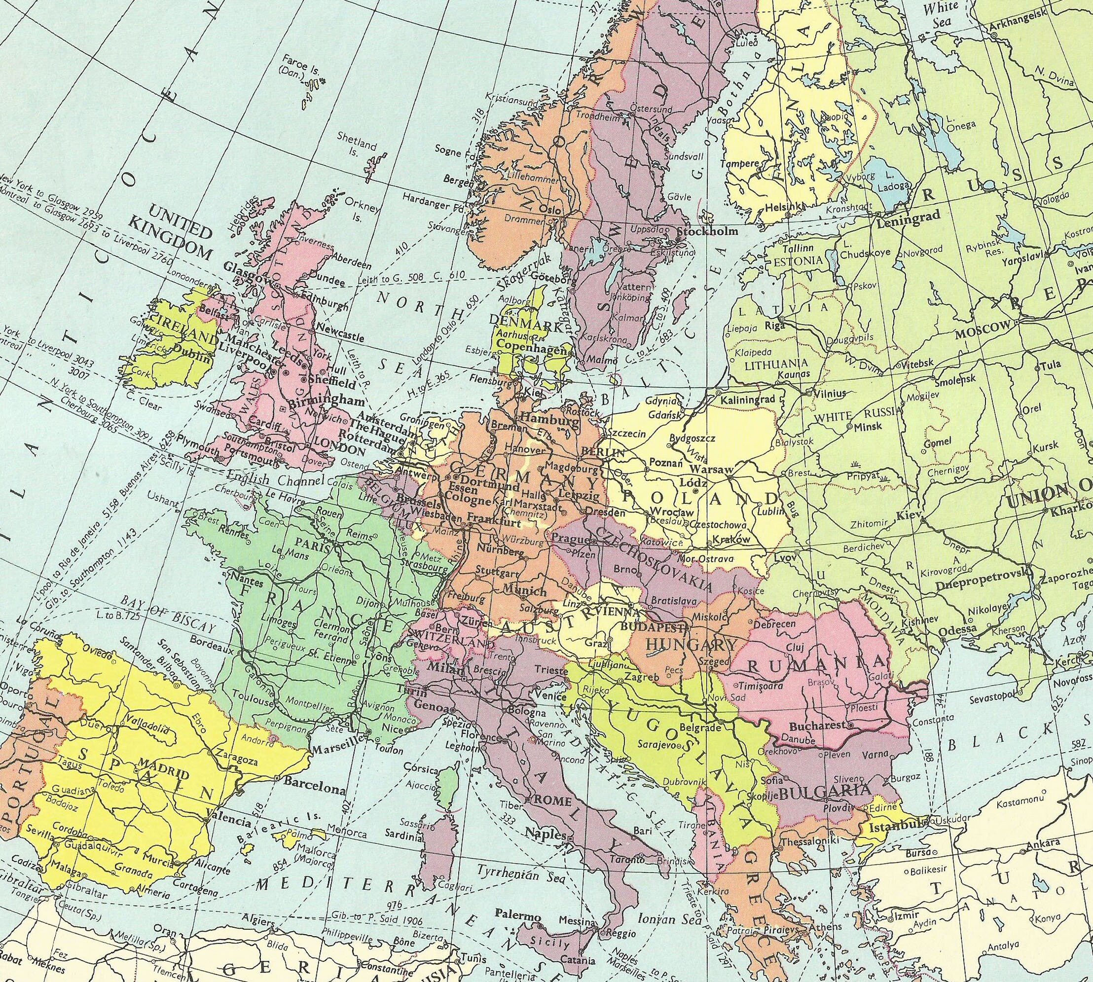 Europe Vintage Map 1961 Cold War Maps Travel Adventure Maps for Home ...