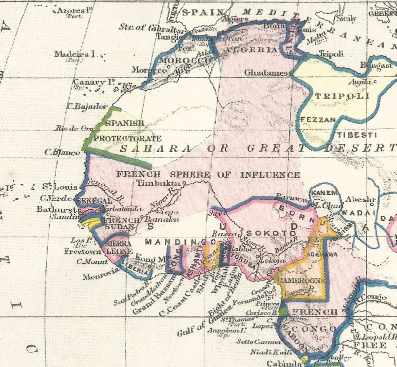 Africa 1897 Colonial Nations Antique Maps Published 1900s Gift ...