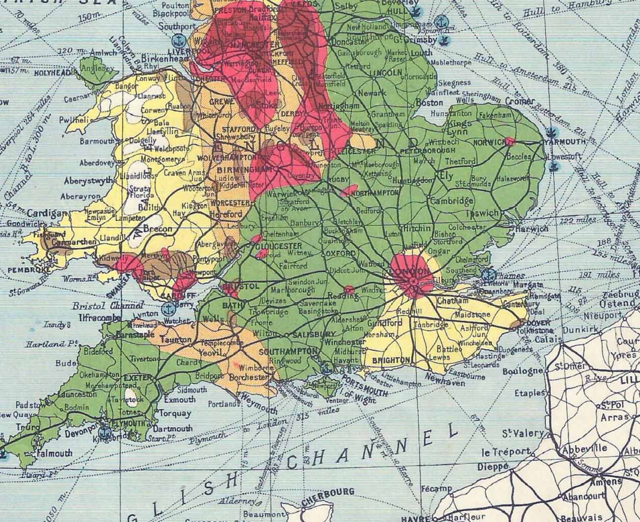 Railway of England 1930s Vintage Map Train Map Home Decor Lithograph ...