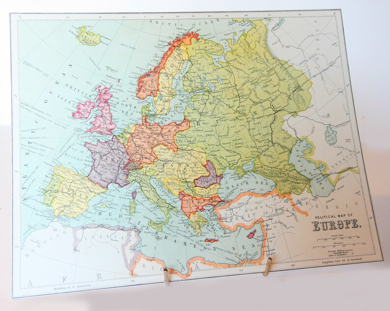 Large Antique Europe Map 1890s Gift Militaria Travel - Etsy