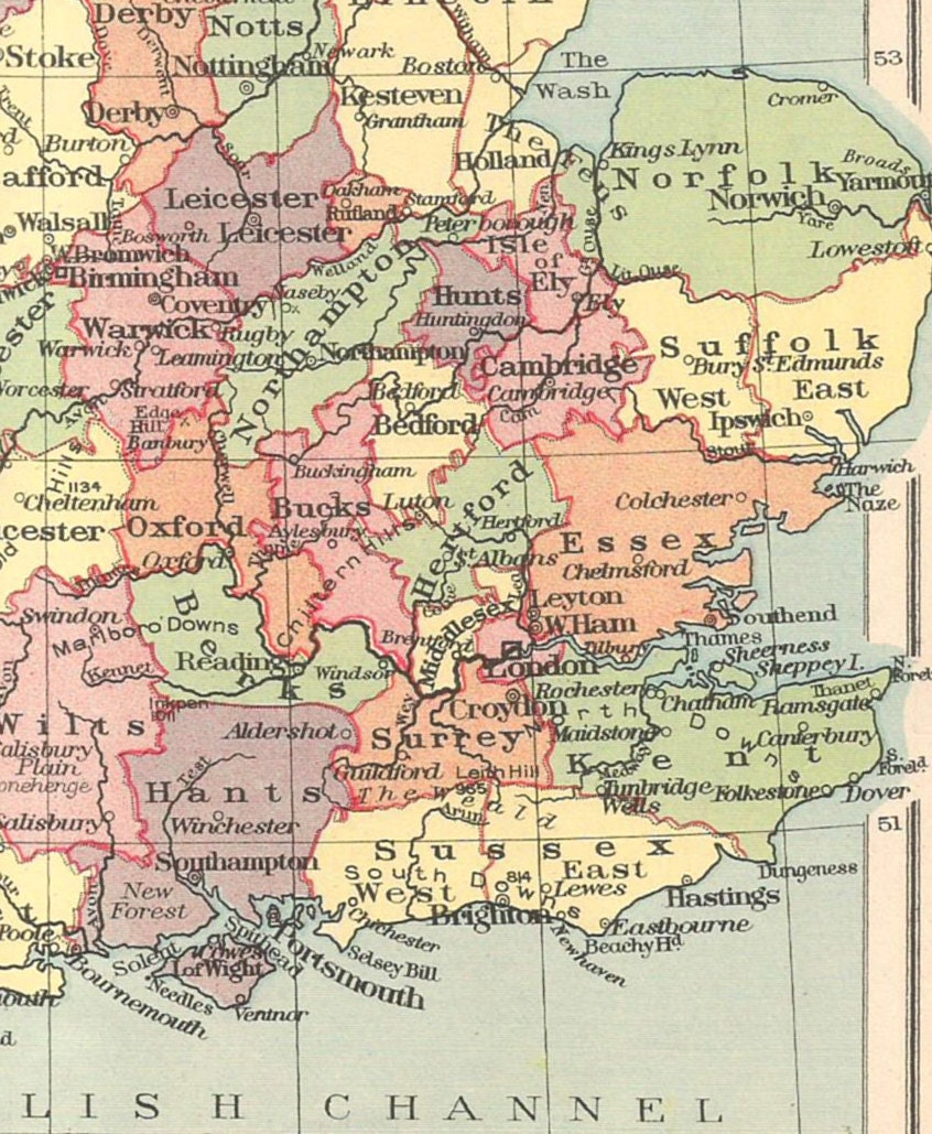 England & Wales 1930s British Isles UK Contour Map Antique Gift Home ...