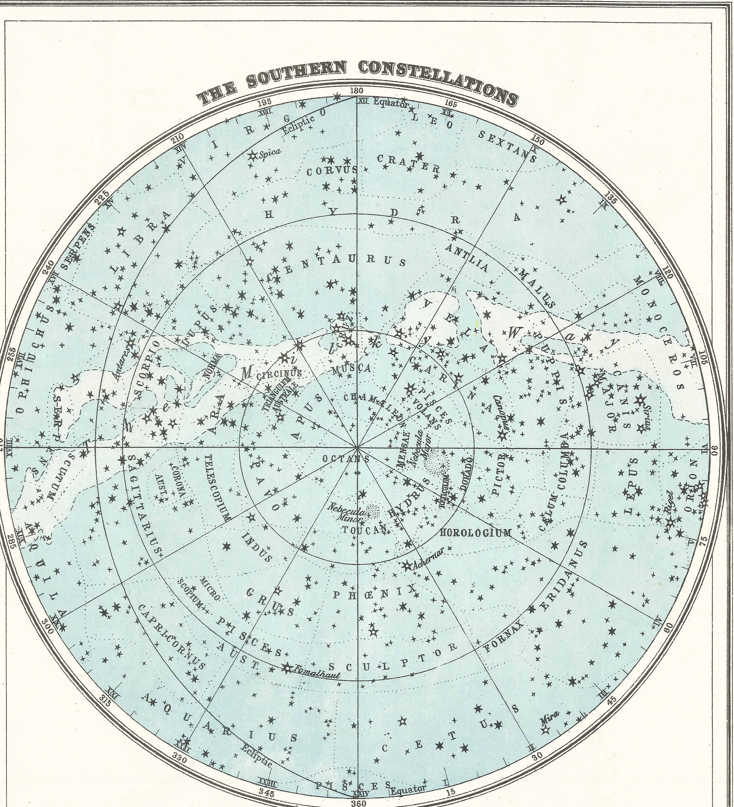 Southern Constellations Star Map 1920s Antique Map Home Decor ...