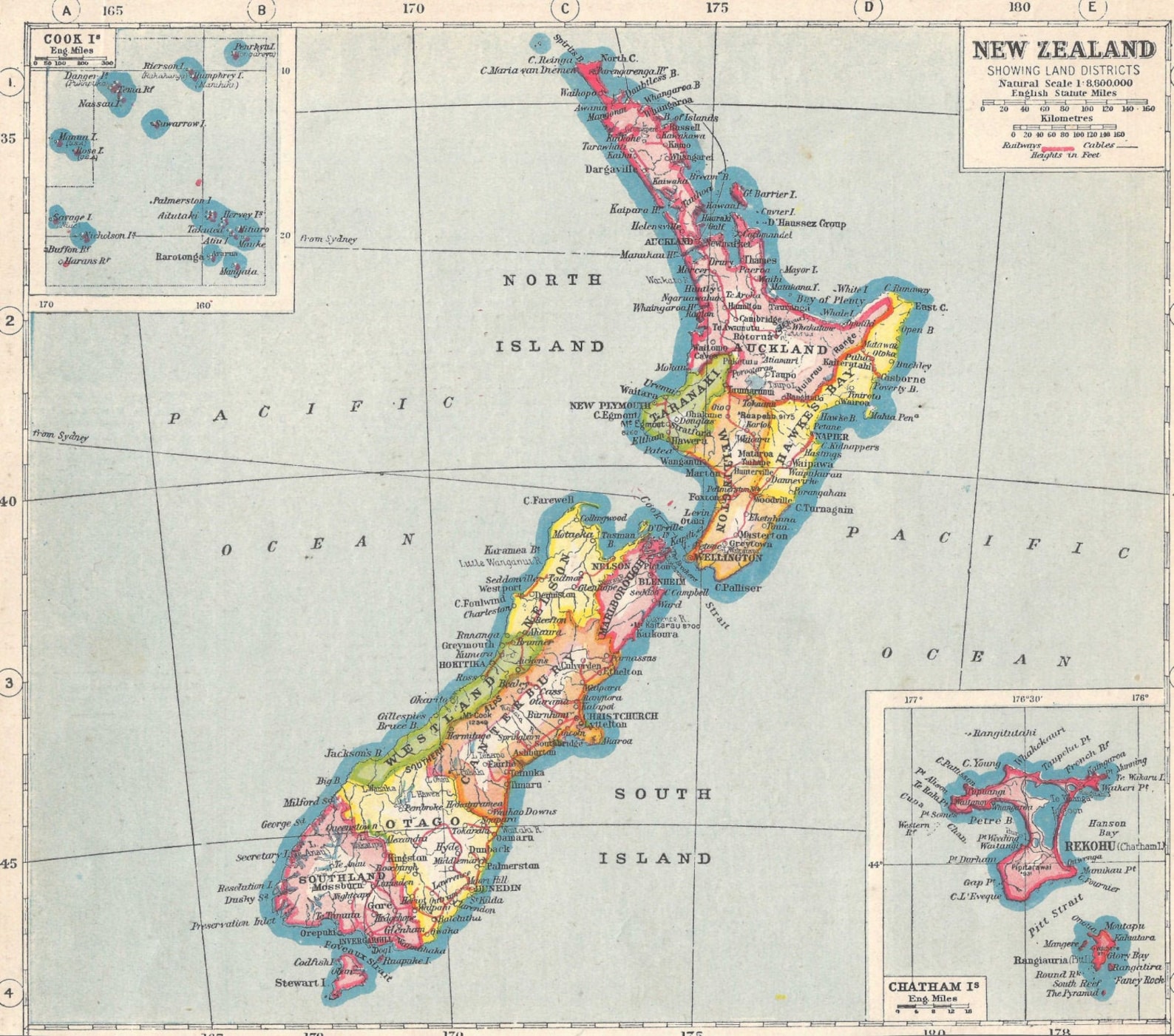 Antique New Zealand 1900s Map Home Decor Vintage Prints Old Maps Prints ...
