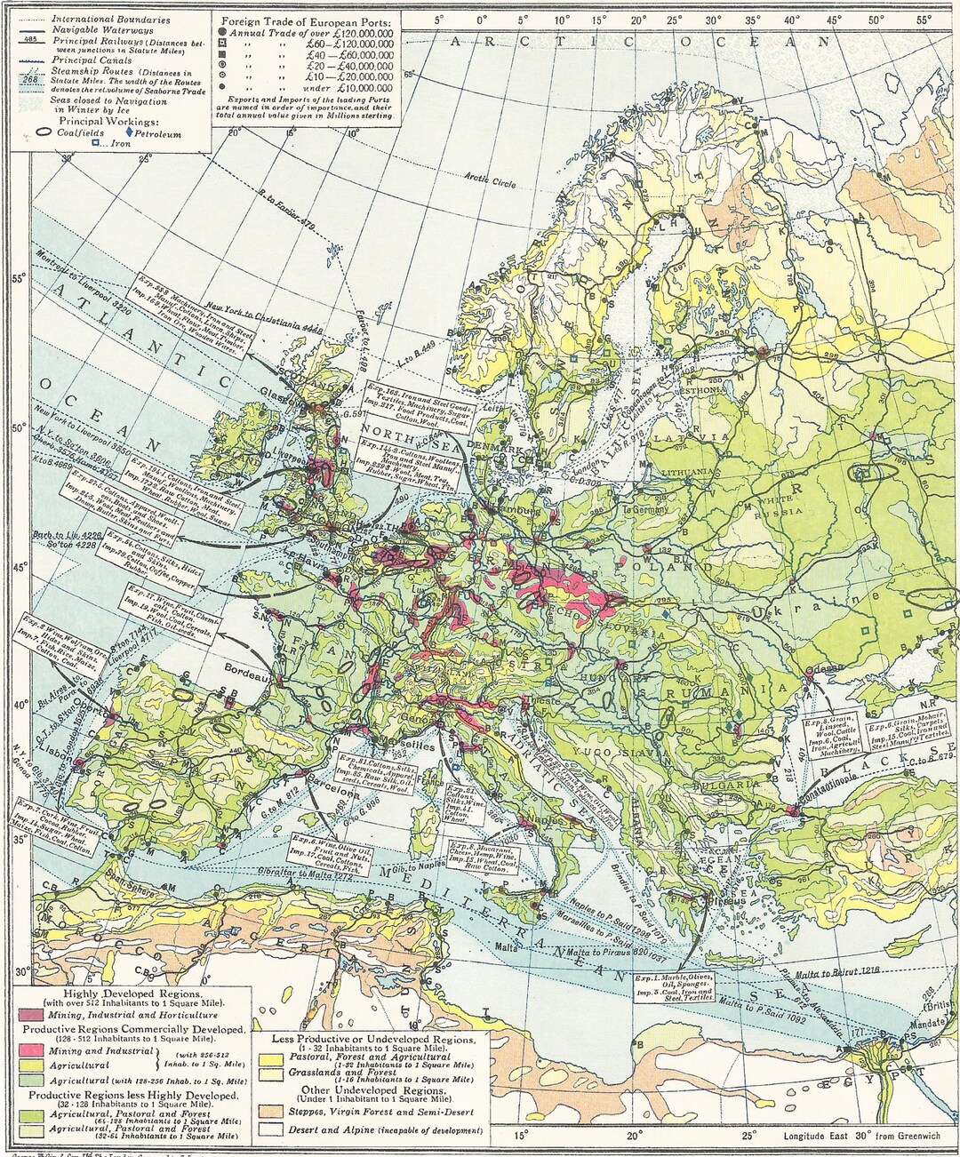 Europe Economic Map, Development Industry 1920s Travel Adventure Maps ...