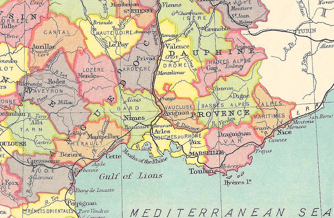 France Political Map 1920s Travel Adventure Maps for Home Decor Europe ...