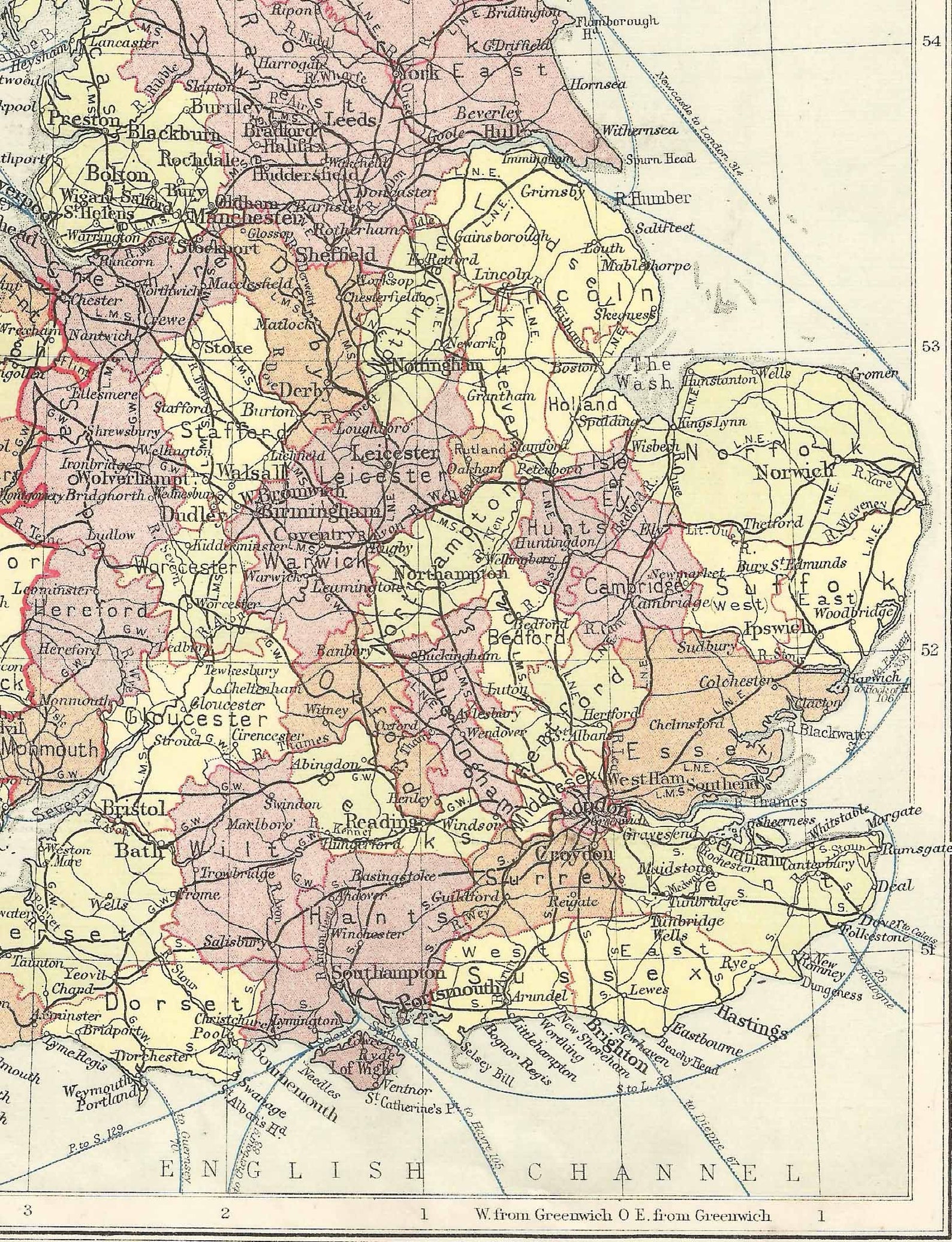 Railway & Road Map of England 1930s Vintage Map Train Map Home - Etsy