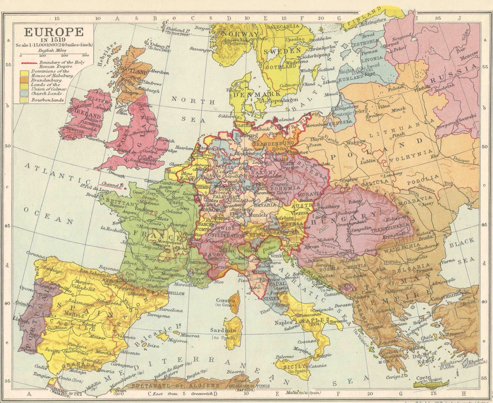Europa en 1519 Fronteras políticas Europa, Mapa Decoración antigua del ...