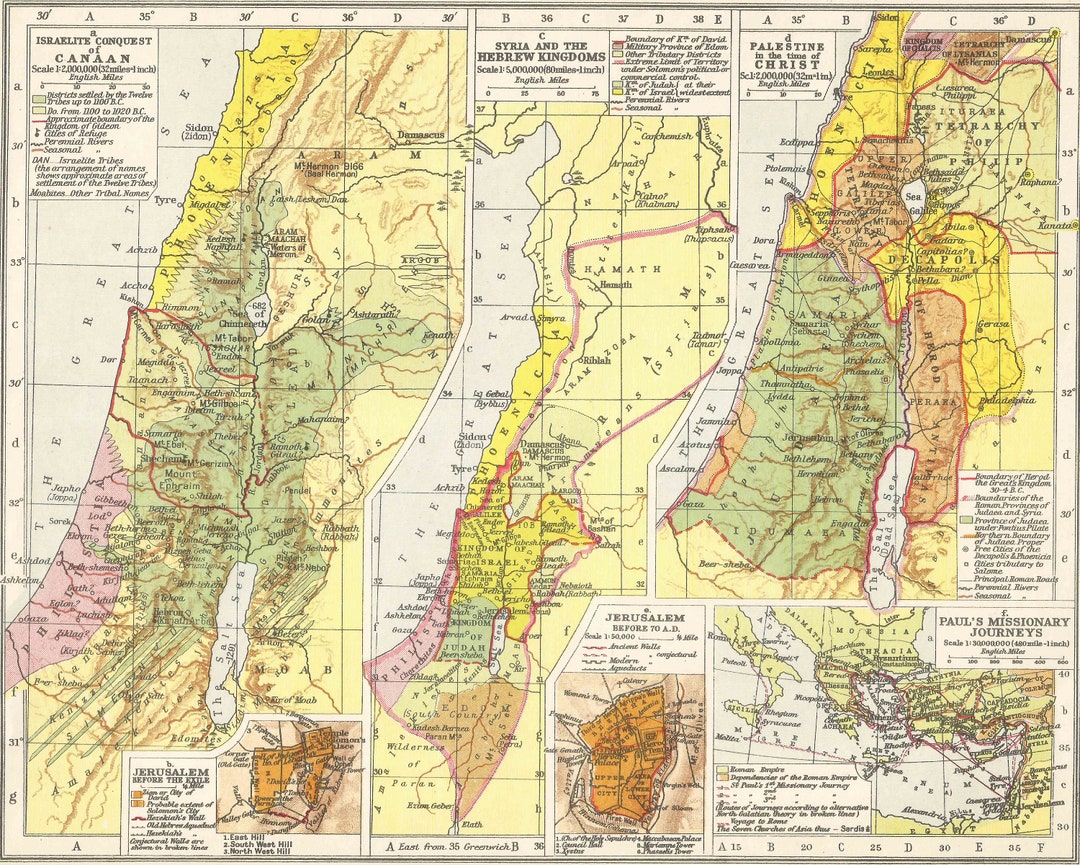 Palestine Holy Land Israelite Conquest of Canaan, Hebrew Kingdoms ...