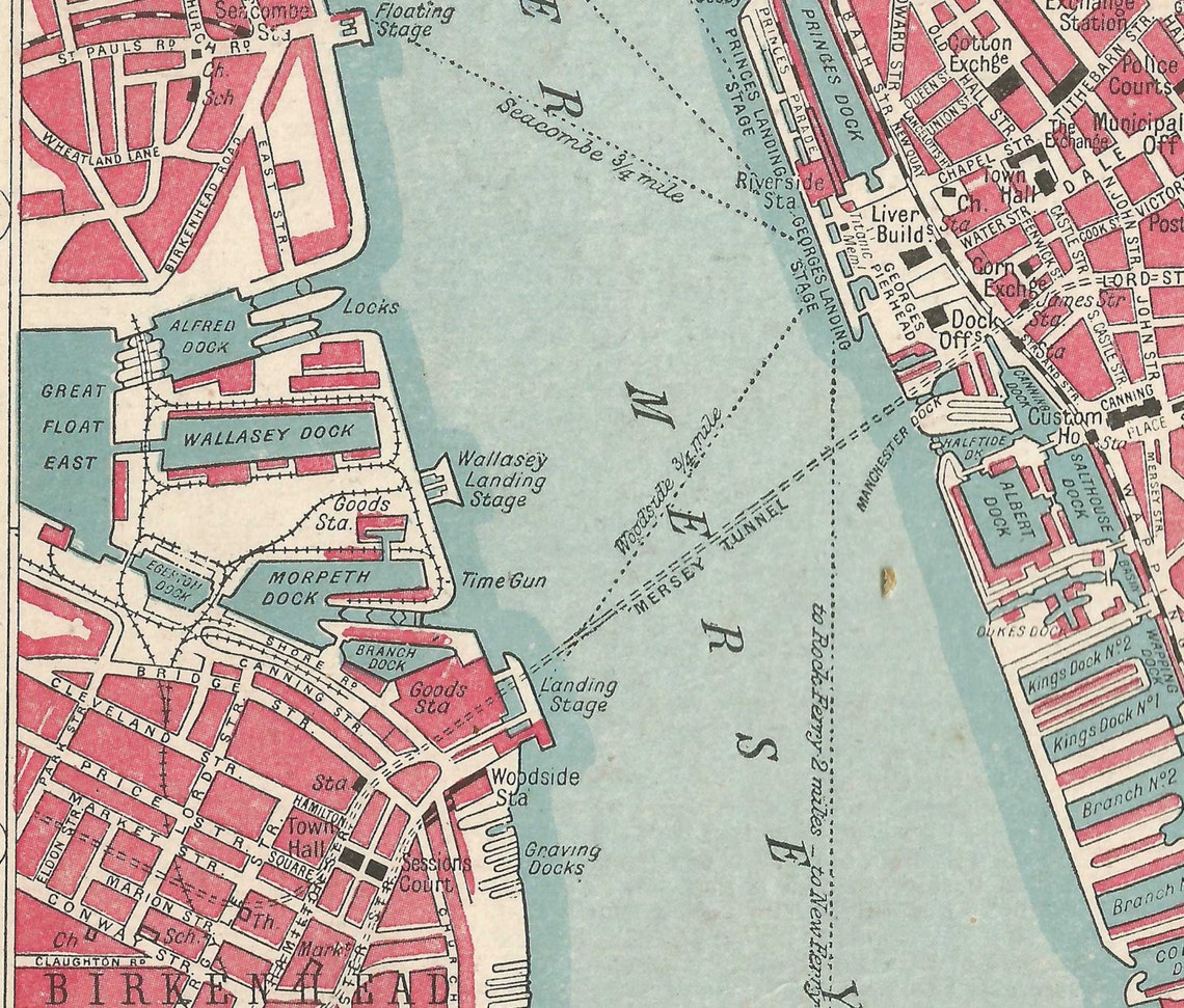 Liverpool Antique City Map 1900s Home Decor Vintage Prints Colour Great ...