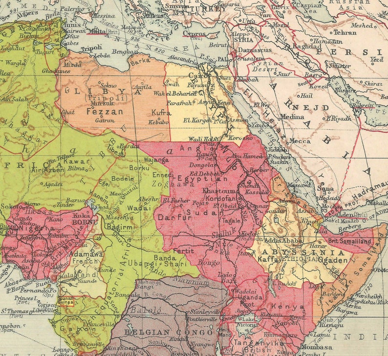 Colonial Africa Political Map 1910 Travel Adventure Maps for | Etsy
