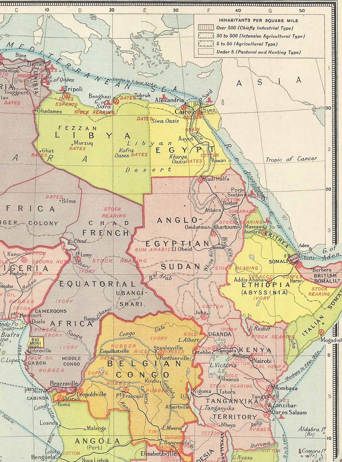 Africa Political, 1940s Colonial Maps Egypt Mococco South Africa ...