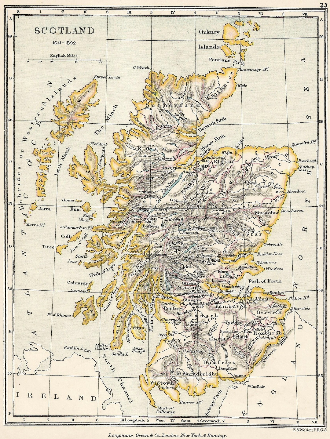 Scotland 1641 - 1892 Maps Antique Maps 1900s Gift Scottish Highlands ...
