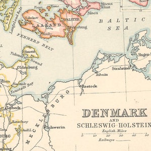 Denmark 1800s Antique Maps Europe Old Maps Home Decor Vintage Prints ...