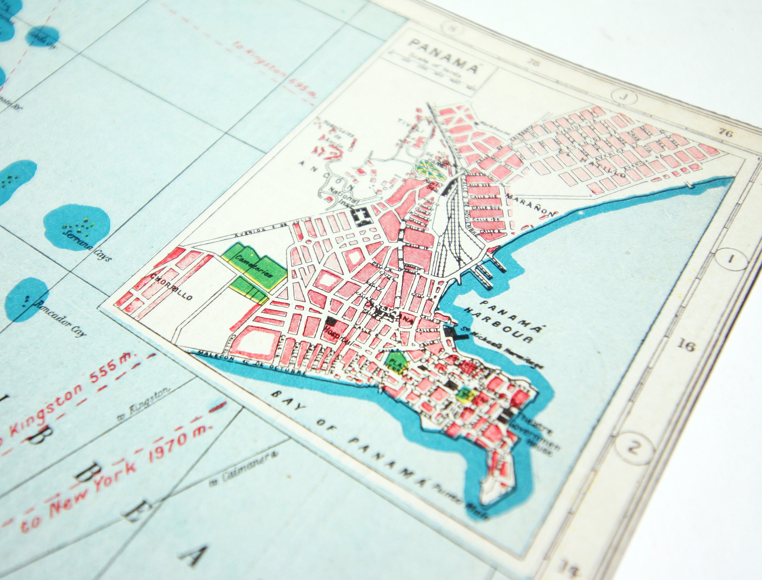 Central America Travel Antique City Map 1920s Large Gifting Panama ...