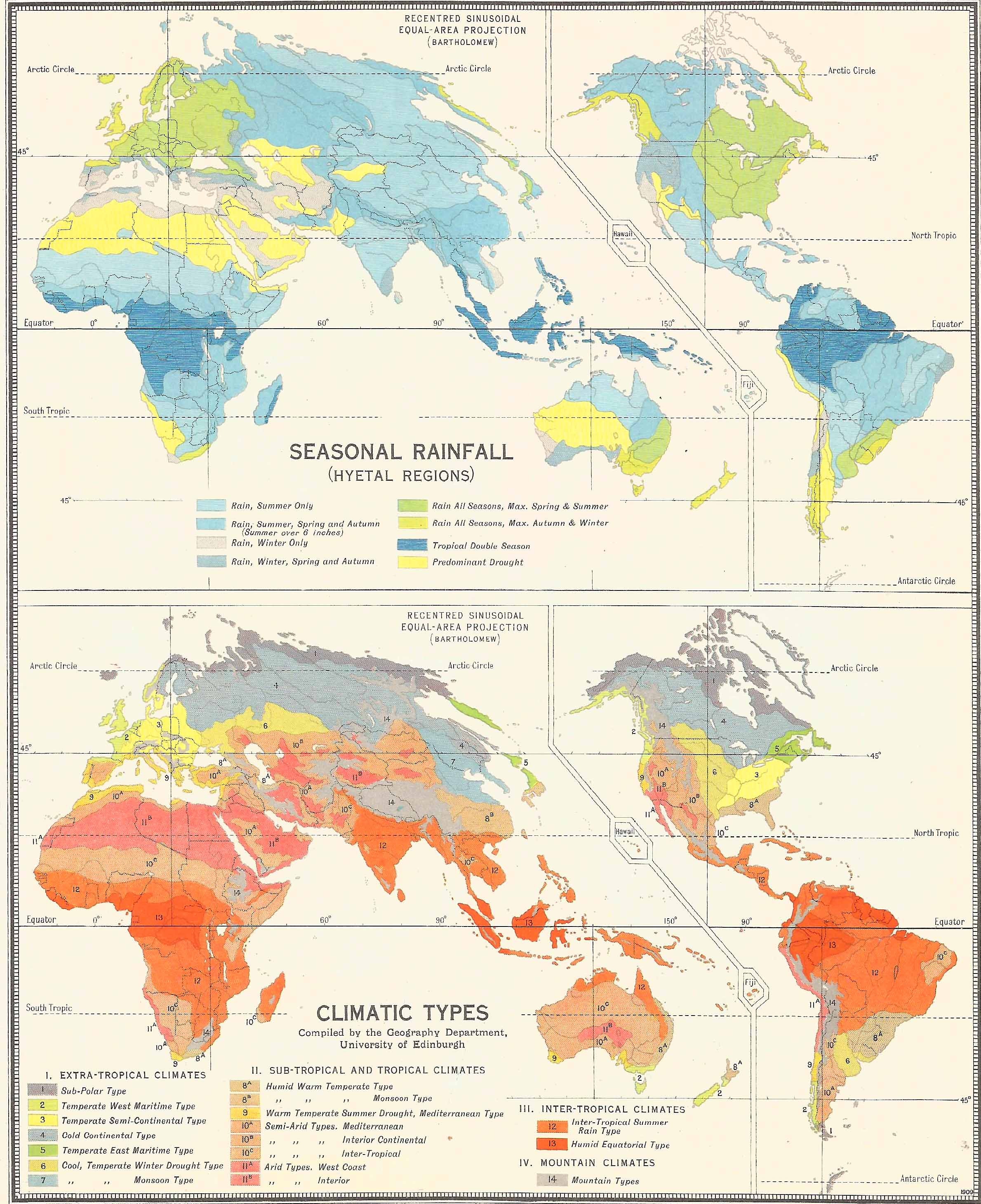 Rainfall and Climate Map World Isobars 1960 Weather World Map for Home ...