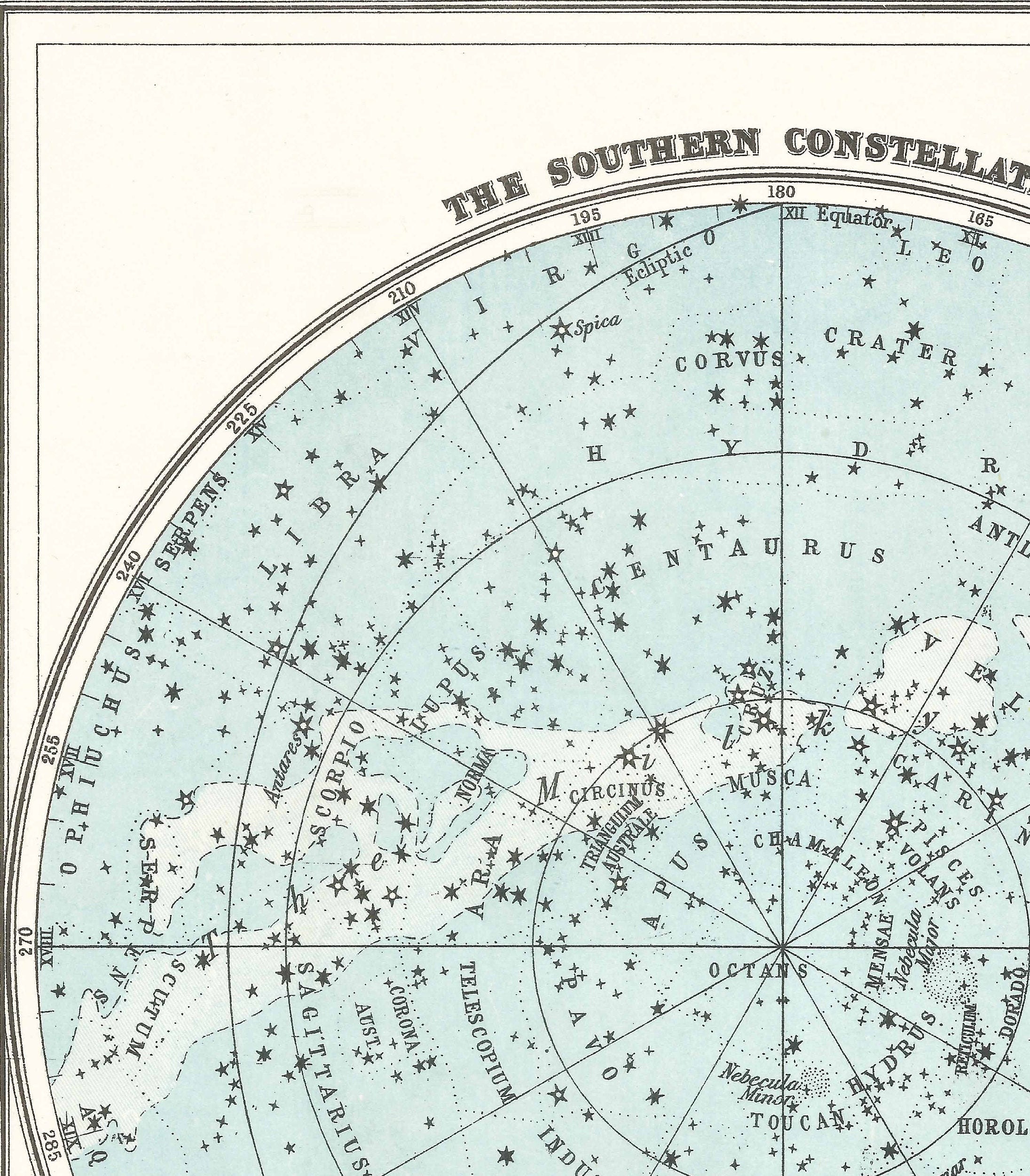 Southern Constellations Star Map 1920s Antique Map Home Decor ...