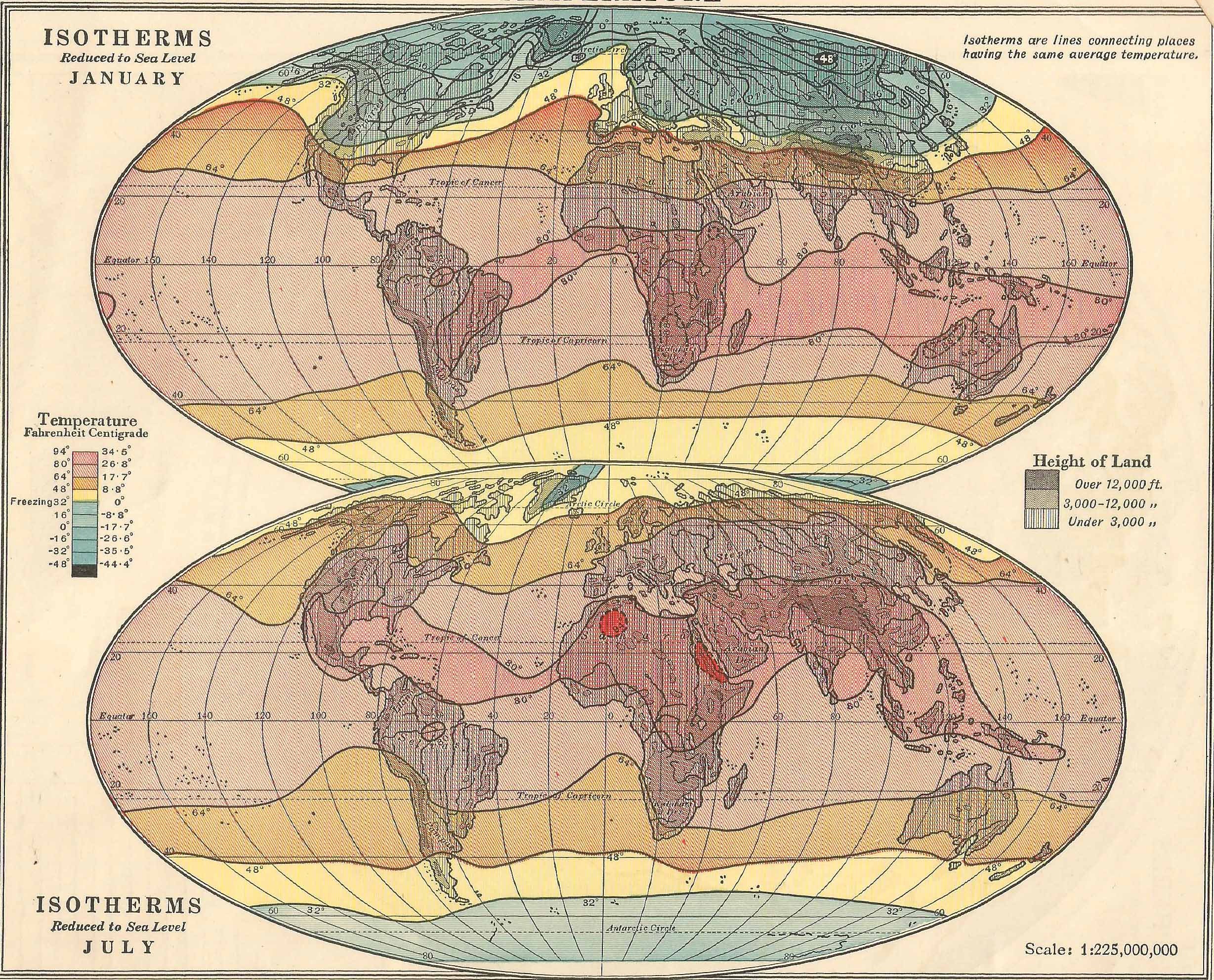 Rainfall and Wind World Map 1920s Travel World Map for Home Decor ...