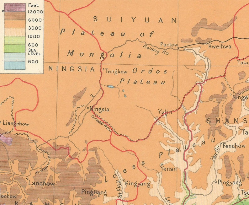 China Map Taiwan Mongolia Asian Map Oriental Vintage Map Home Decor Art ...