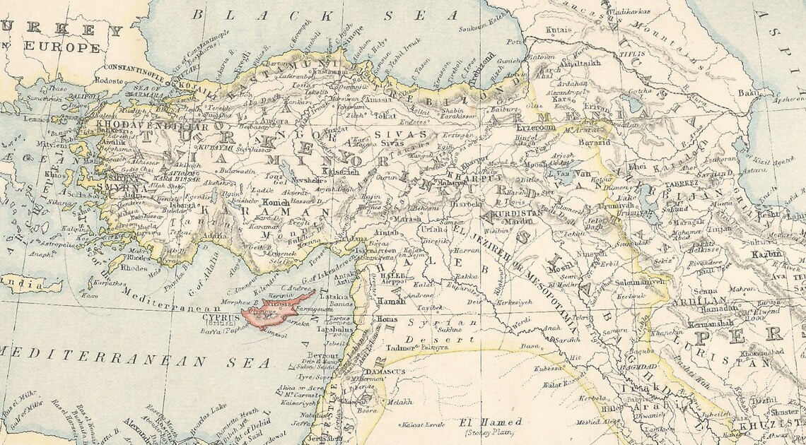 Turkey Antique Map 1890 Vintage Maps Lithograph Prints Home - Etsy