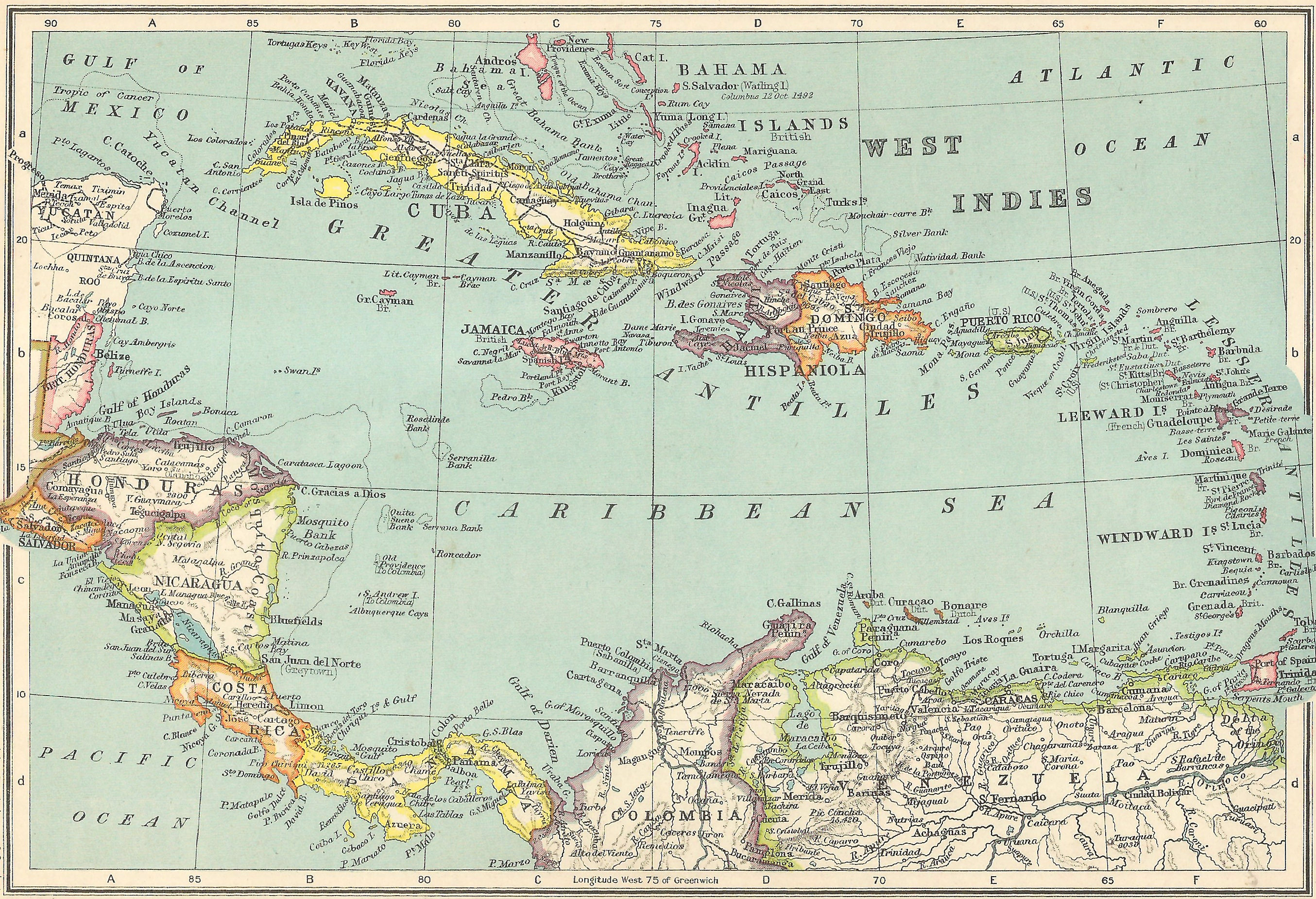 Caribbean Map 1930s Vintage Map Carribean Sea Lithograph Vintage Prints ...