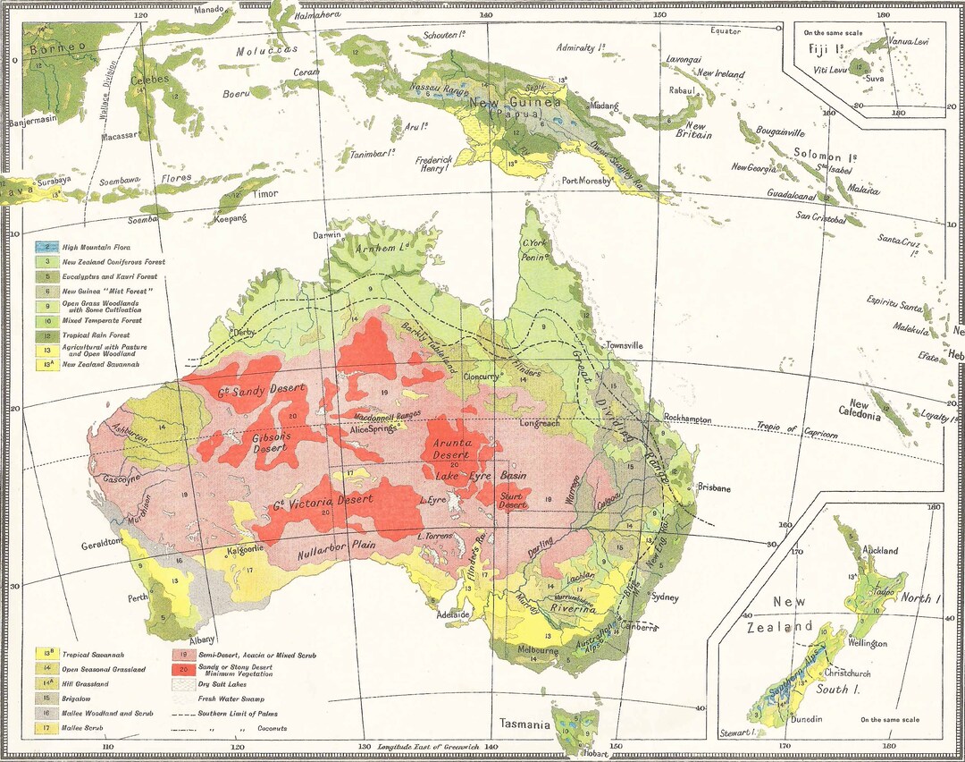 Vegitation Map Australia Plant Types 1960s Chart Map Old Colourful ...
