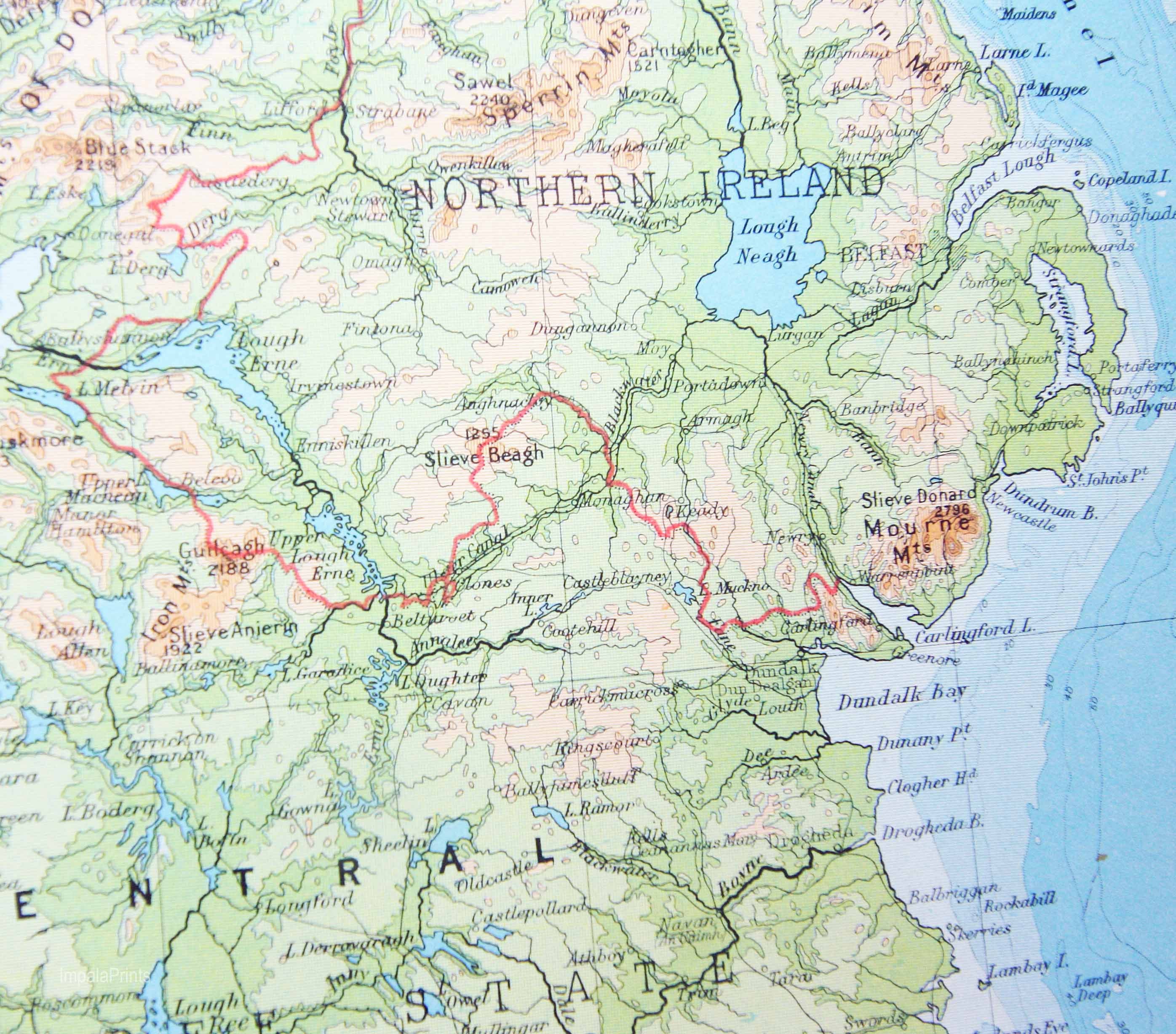 Map of Ireland 1936 Irish Free State, Northern Ireland Art Historical ...