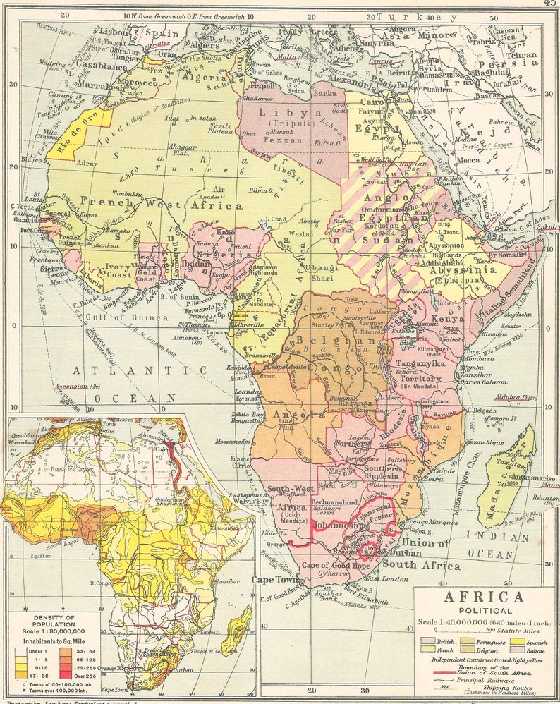 Colonial Africa Political Map 1935 Travel Adventure Maps for Home Decor ...