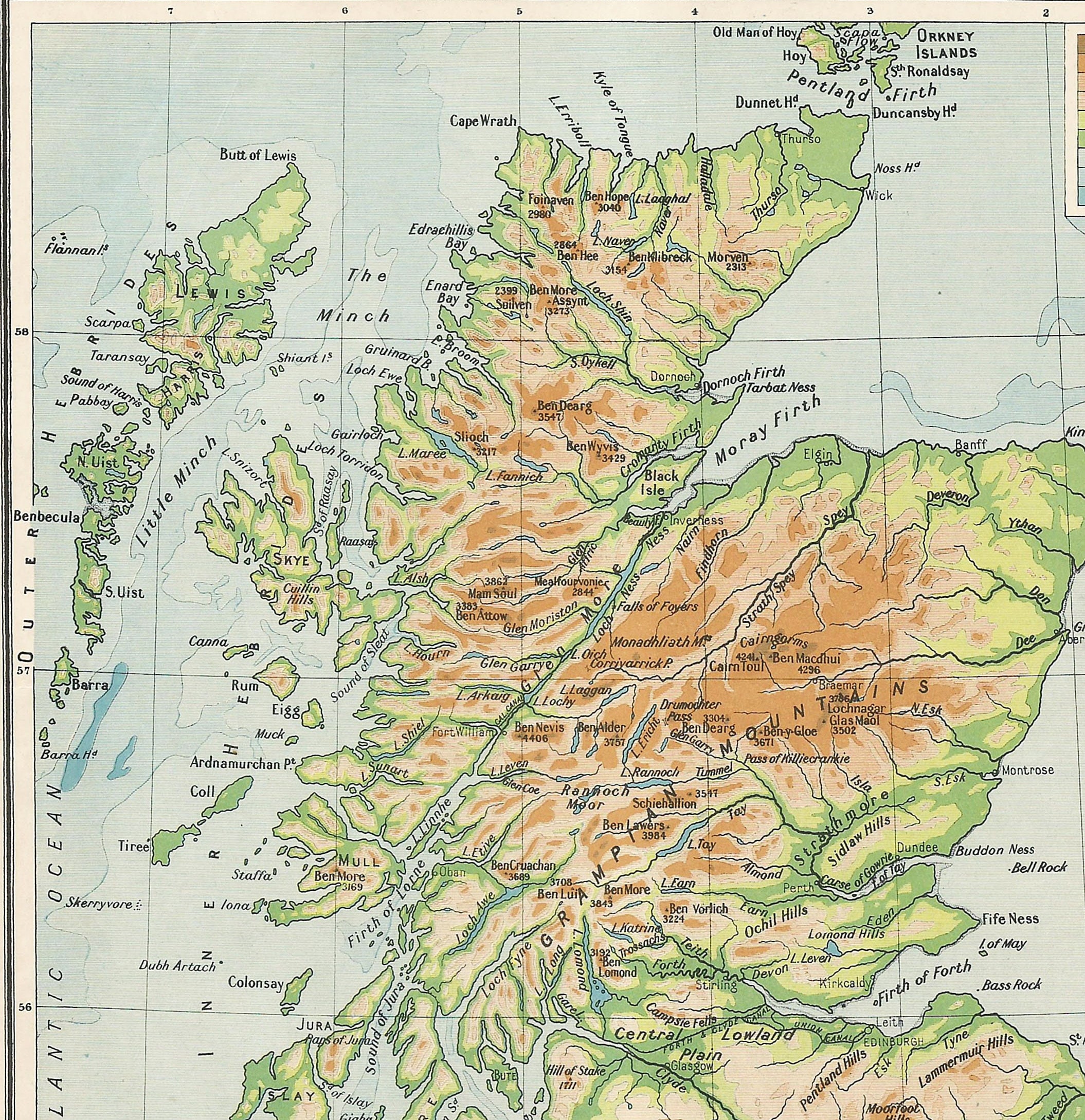 Antique Map Scotland Topographical Highlands of Scotland Contour Map ...
