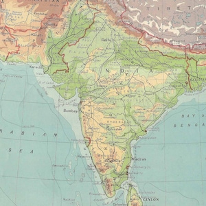 Vintage Map of India 1940s Vintage Map of India, Pakistan, Burma Wall ...