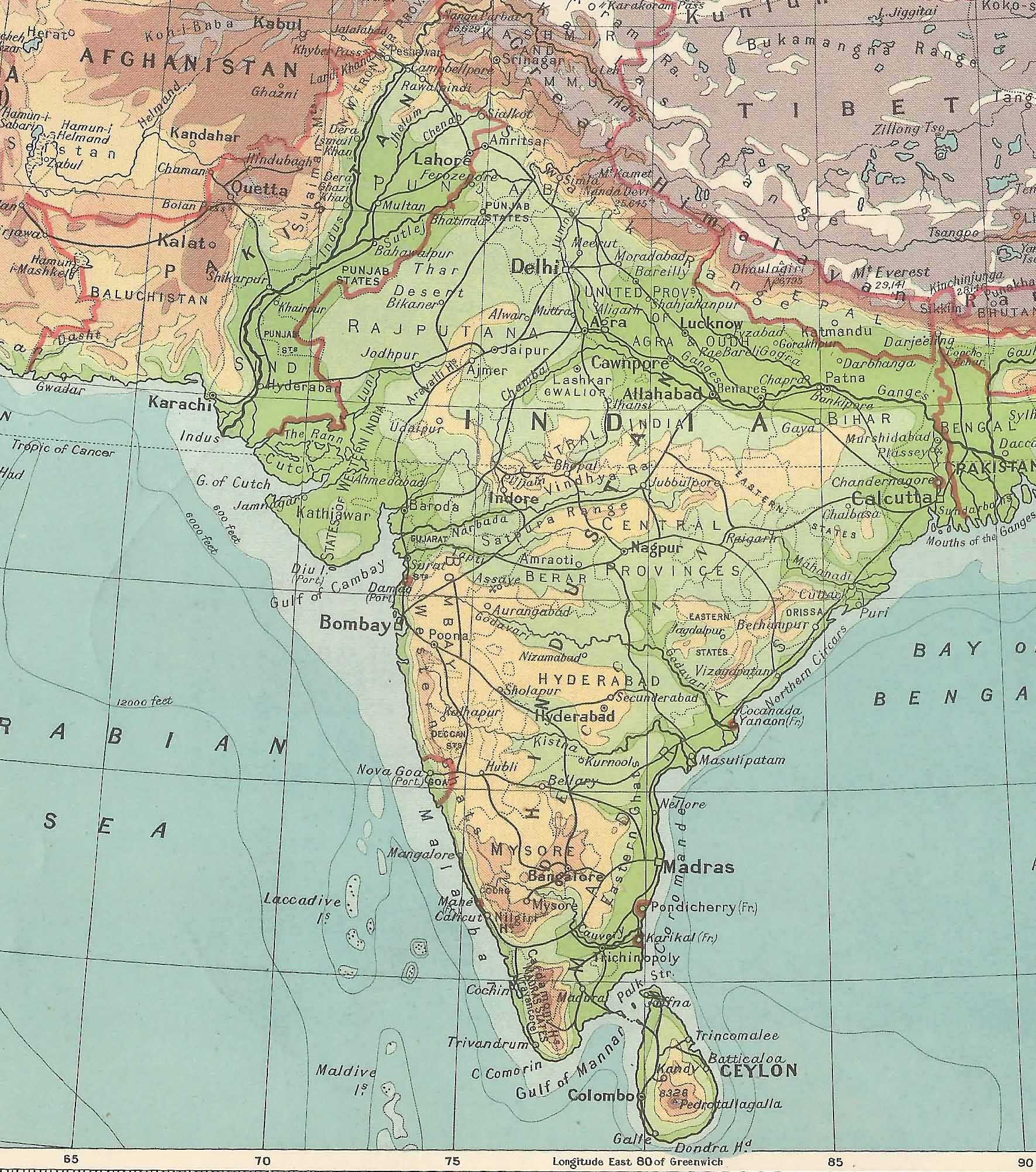 Vintage Map of India 1940s Vintage Map of India, Pakistan, Burma Wall ...