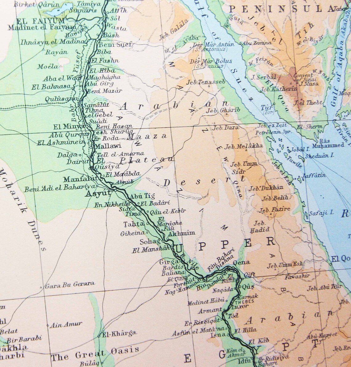 Egypt Map 1936 Map Art Egyption Historical Cairo Antiques Lithograph ...