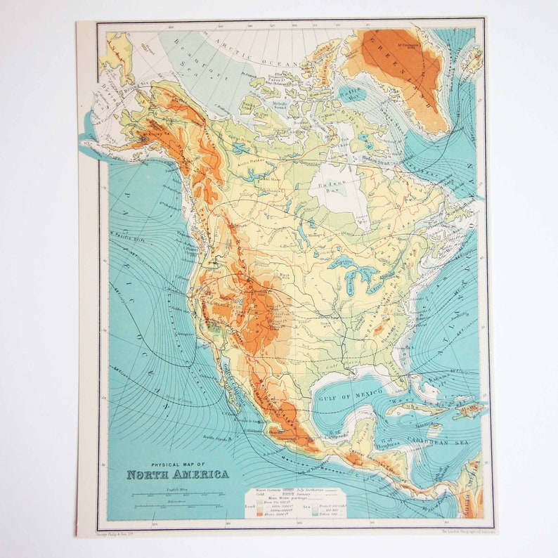 Vintage Map of USA North America Print Large 1920s Travel Map United ...