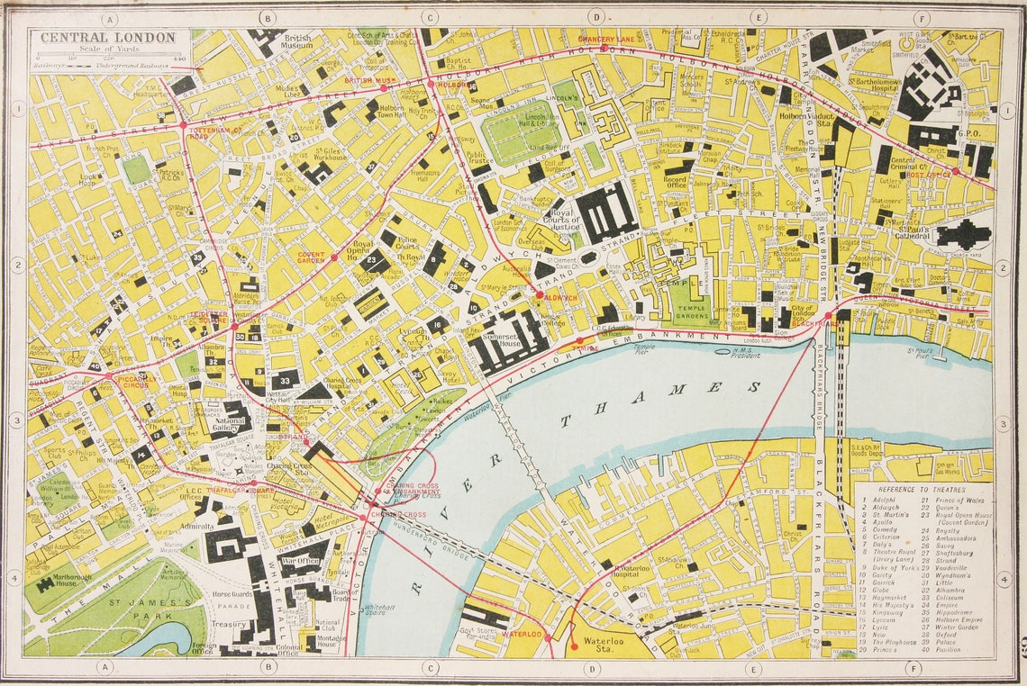 Antique Map of London Detailed 1920s Art Map Vintage Map Gifts Framing ...