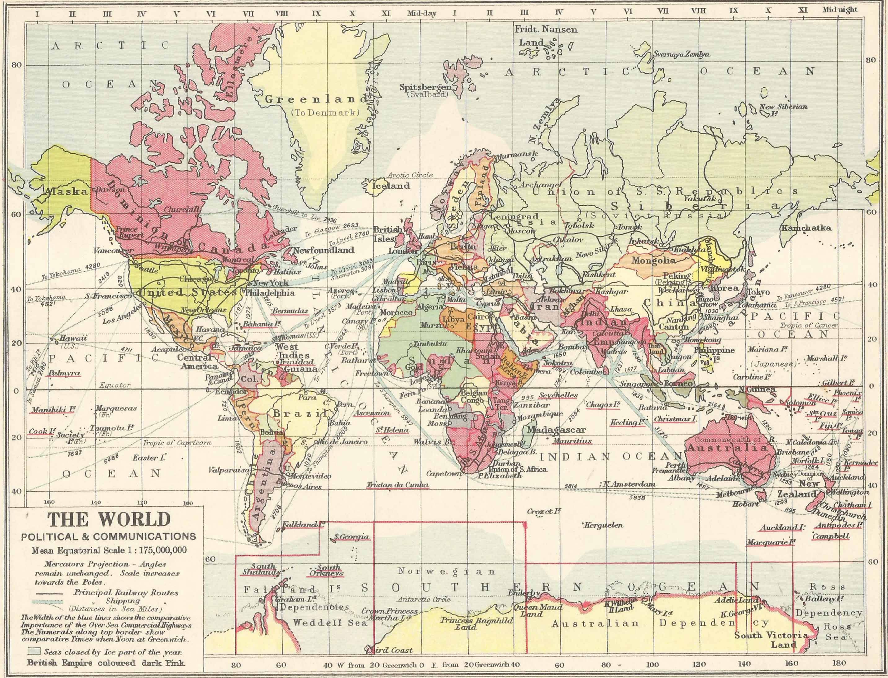 Political World Map Antique 1930s Home Decor Vintage Prints Old Maps ...