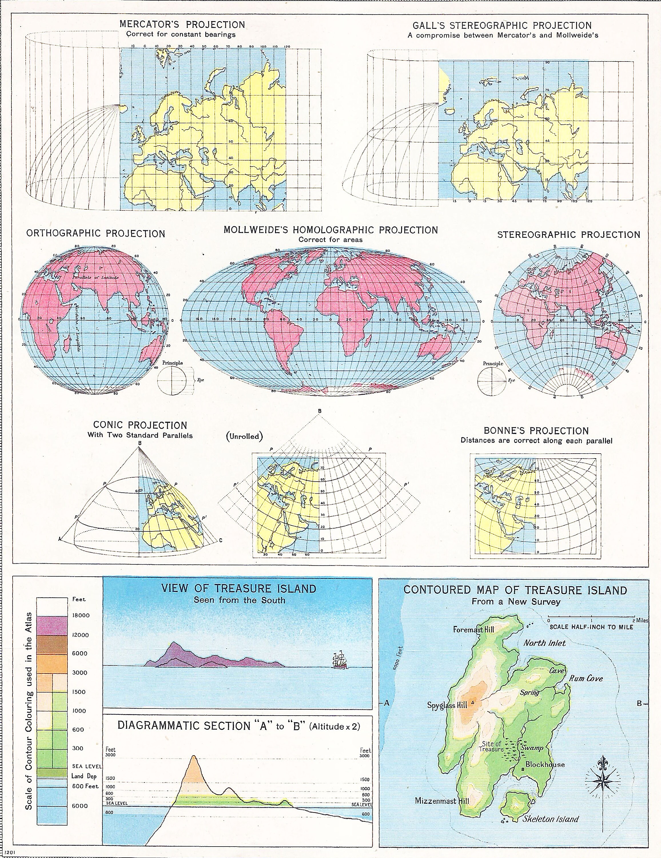 Map Projections and Relief Representation World Map for Home Decor ...