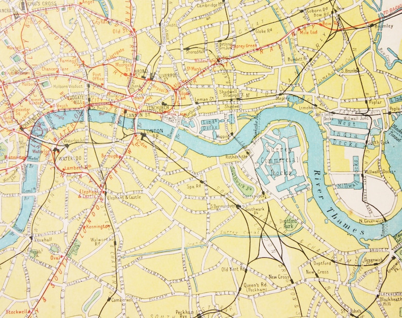 London Underground Map Antique Detailed 1920s Trains Vintage Map Gifts ...