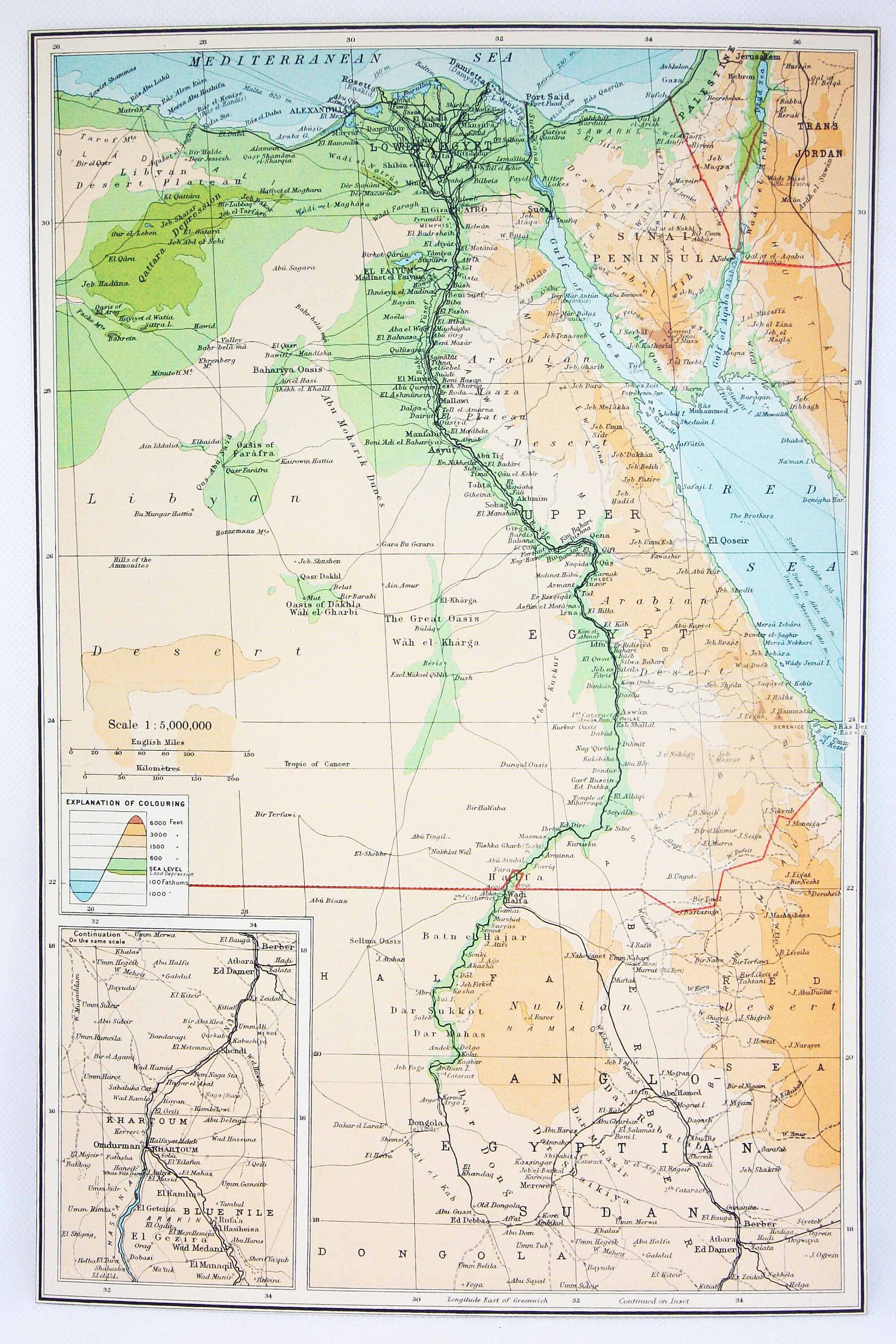 Egypt Map 1936 Map Art Egyption Historical Cairo Antiques Lithograph ...