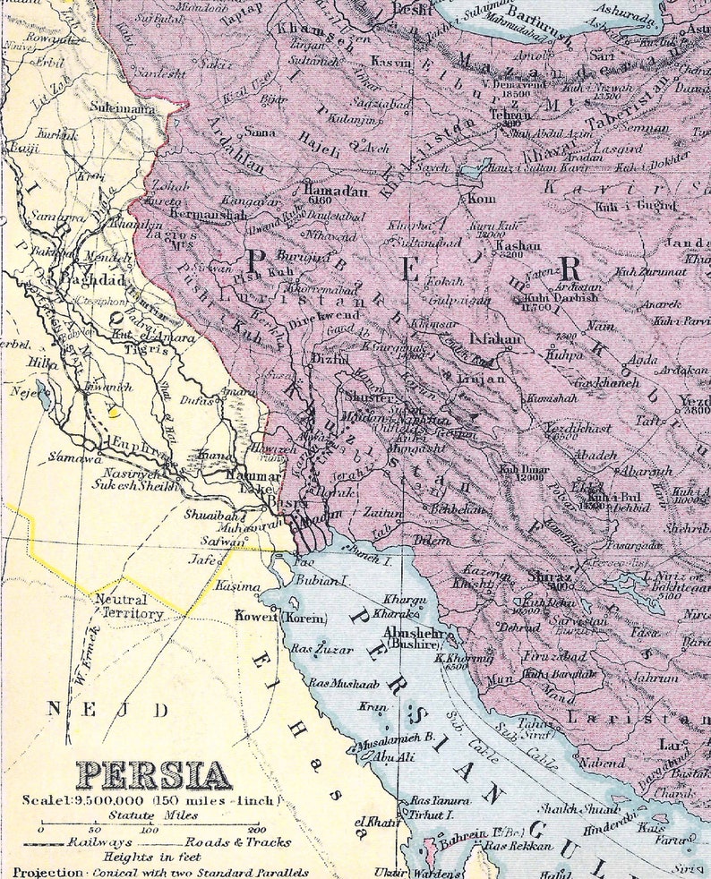 Persia, Iran Map 1930s Vintage Map Mesopotamia Travel Maps Gift Ideas ...