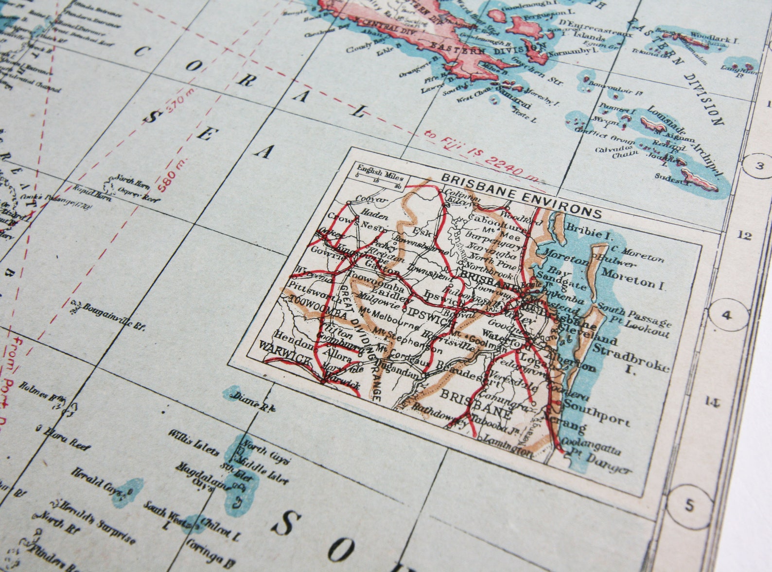 Queensland Antique City Map 1920s Large Map Australia Brisbane, Cains ...