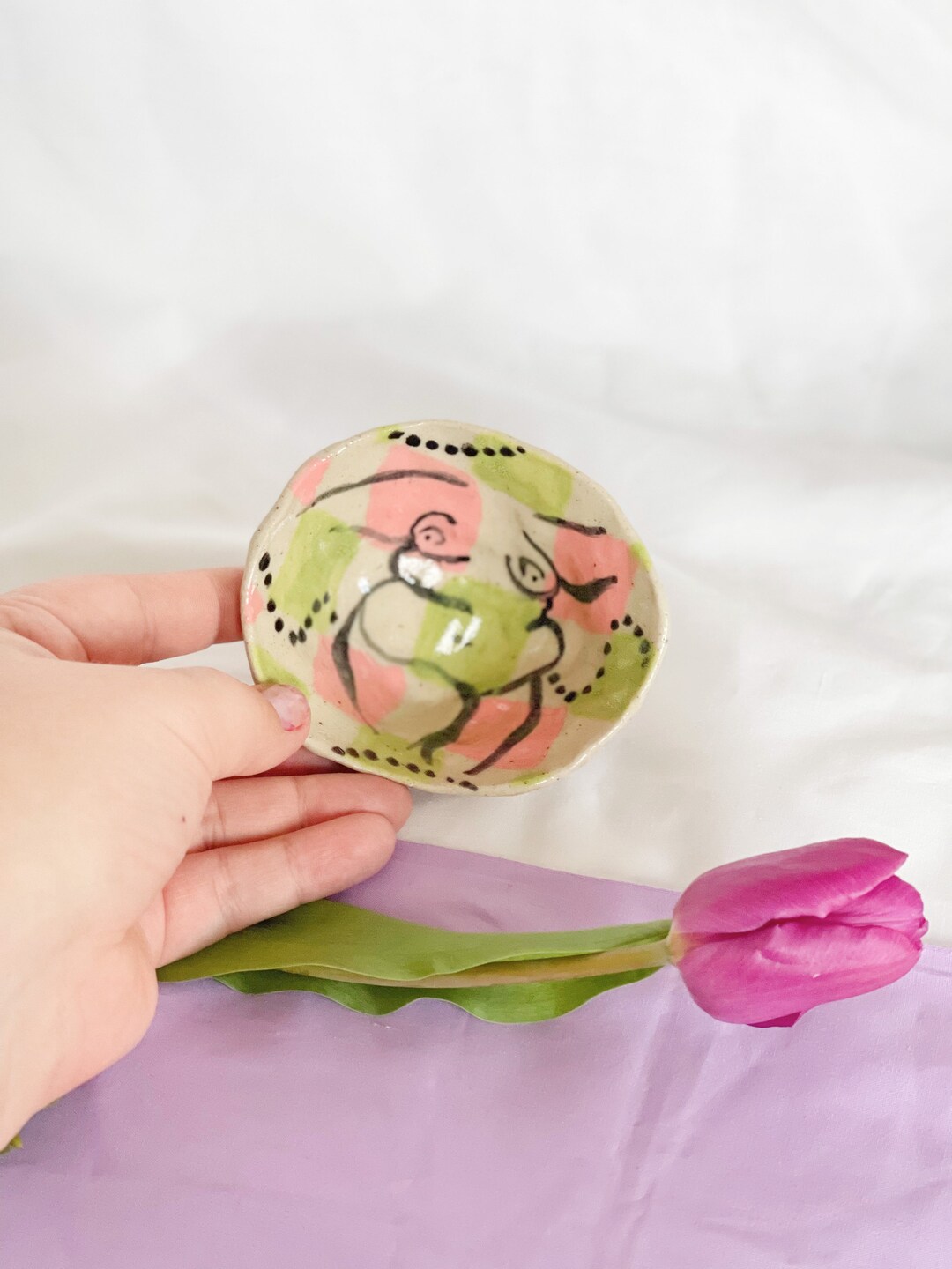 Check Body Pinch Dish in Pink & Green - Etsy