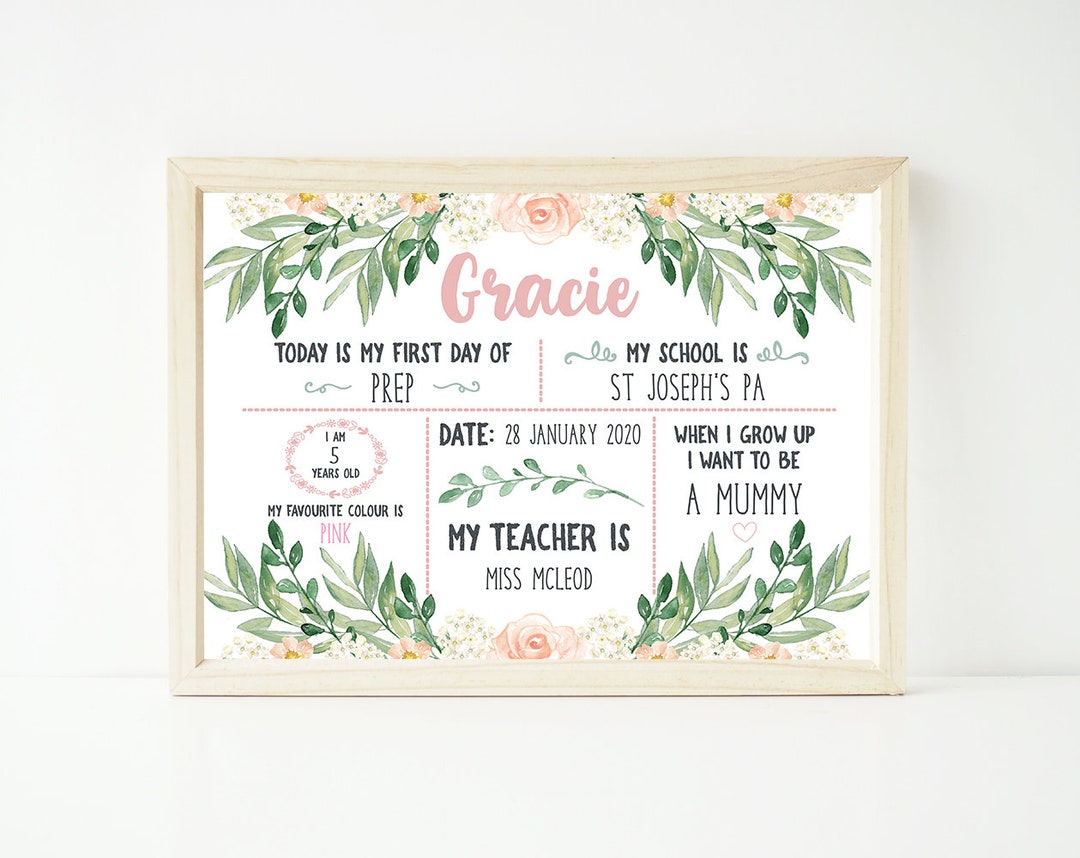 First Day of School Kindergarten Daycare Sign Poster Chalkboard Pastel ...