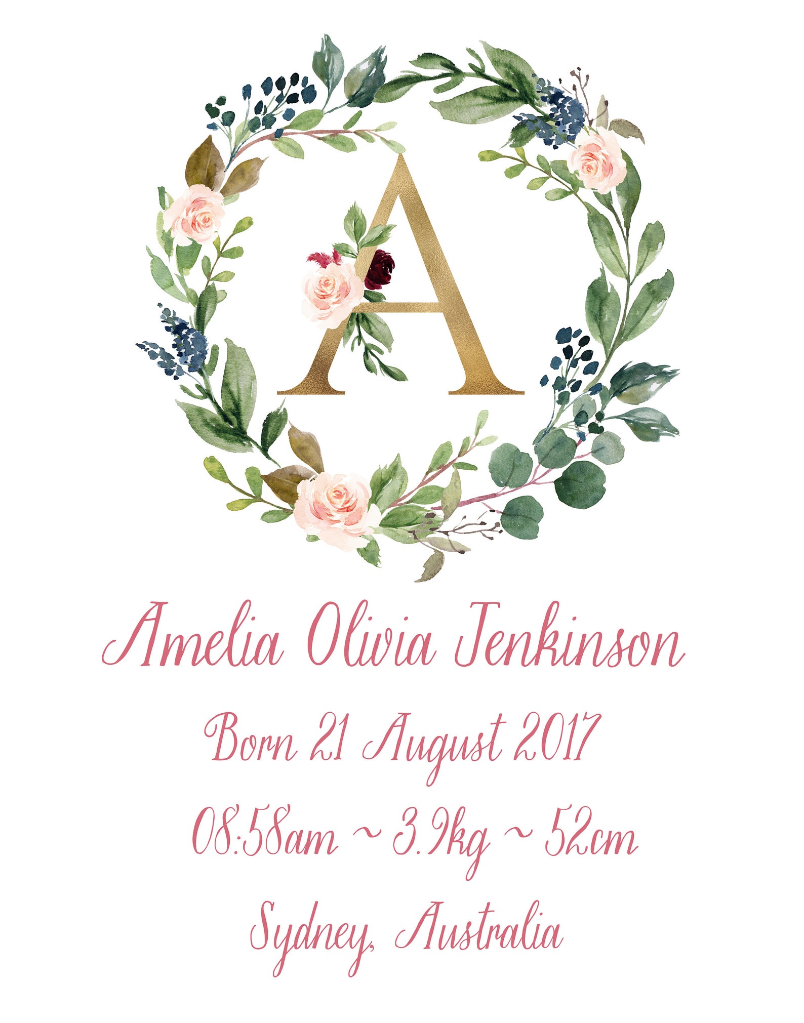 Birth Notice Birth Details Poster Digital/printable - Etsy Australia