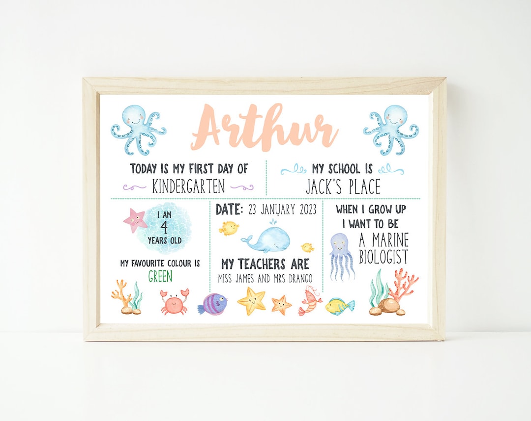 First Day of School Kindergarten Daycare Sign - Poster Chalkboard Ocean ...